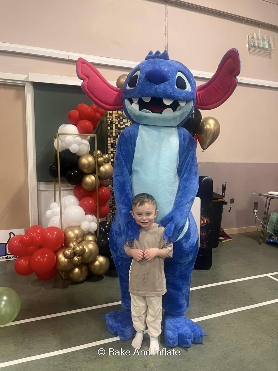 Mascot Stitch lookalike - Hire in Scotland | Bake And inflate