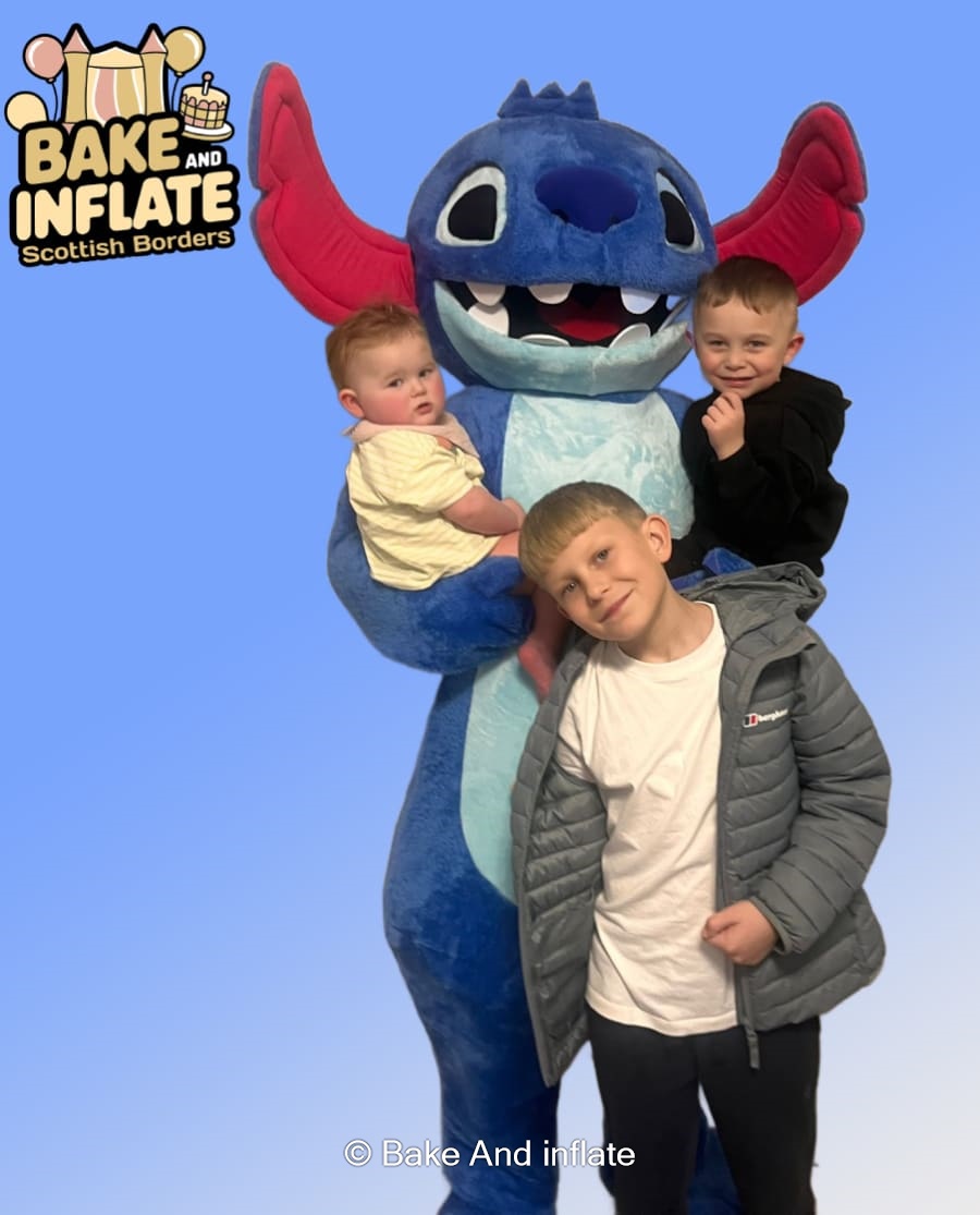 Mascot Stitch lookalike - Hire in Scotland | Bake And inflate